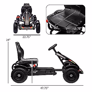 Aosom Kids Pedal Go Kart, Outdoor Ride on Toys with Adjustable Seat, Sharp Handling, Handbrake, 4 Non-Slip Rubber Wheels for Boys & Girls Aged 5-12 Years Old, Black