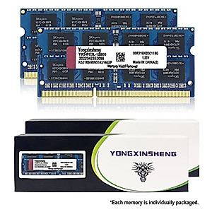 Yongxinsheng DDR3 / DDR3L 16GB Kit (8GBx2) Laptop RAM 1600MHz PC3L/PC3-12800 SODIMM Non-ECC Unbuffered 1.35V/1.5V 2Rx8 Dual Rank 204 Pin CL11 Notebook Computer Memory Upgrade Module(Blue)