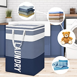 2-Pack 75L Laundry Hamper Collapsible Waterproof Laundry Basket with Easy Carry Handles Freestanding Tall Clothes Hampers for Laundry Bedroom Bathroom (Grey & Dark Blue)