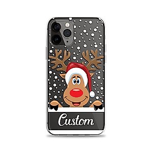 Case Charming Christmas Reindeer Personalized Case for iPhone 15 14 Pro Max 13 mini 12 11 XS XR X 10S 10R 10 8 Plus 7 SE Custom Clear Slim Soft Flexible TPU Rubber Phone Cover