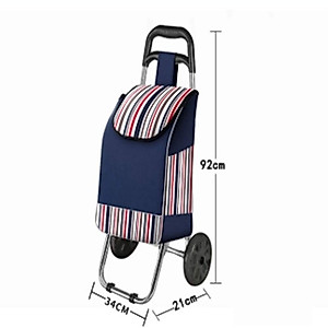 JF-XUAN Cart Shopping Trolley Lightweight Folding Shopping Cart,Stripe Printed Oxford Cloth Bag Steel Pipe Trolley Cart with 2 Wheels Compatible with Home Lightweight Shopping Trolley (Color : Blue