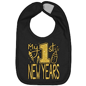 Aiden's Corner Cute Handmade Holiday Baby 1st New Year Bibs - Infant Boy Girl Gold Flake My First New Years Bib (Black)