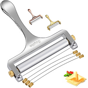Sopito Cheese Slicer Stainless Steel Wire Cheese Slicer With 3 Extra Wires Great for Cheddar, Gruyere, Raclette, Mozzarella Cheese Block, Adjustable Thickness - Wire Cheese Slicer