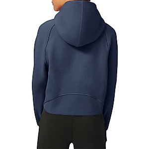 LASLULU Womens Cropped Hoodies Sport Athletic Zip Up Hoodie Sweater Fleece Jacket Sweatshirt Long Sleeve Pullover Fall Outifits 2024 Pockets(Navy Blue Medium)