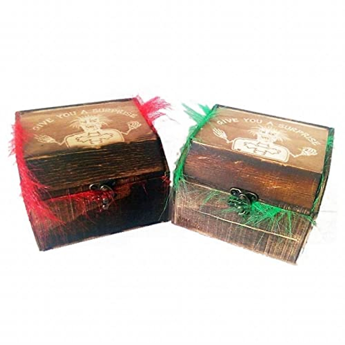 Lennos Halloween Novelty & Toys Practical Jokes Halloween Face Prank Box Handmade Wooden Surprise Box Prank Prank Things Startle Spring Box Spring Characters (Green, One Size)