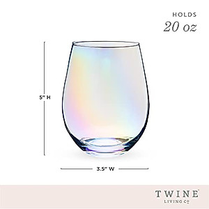 Twine Luster Stemless Wine Glasses, Set of 2, 20 Oz. Rainbow Finish Tumblers, Decorative Barware