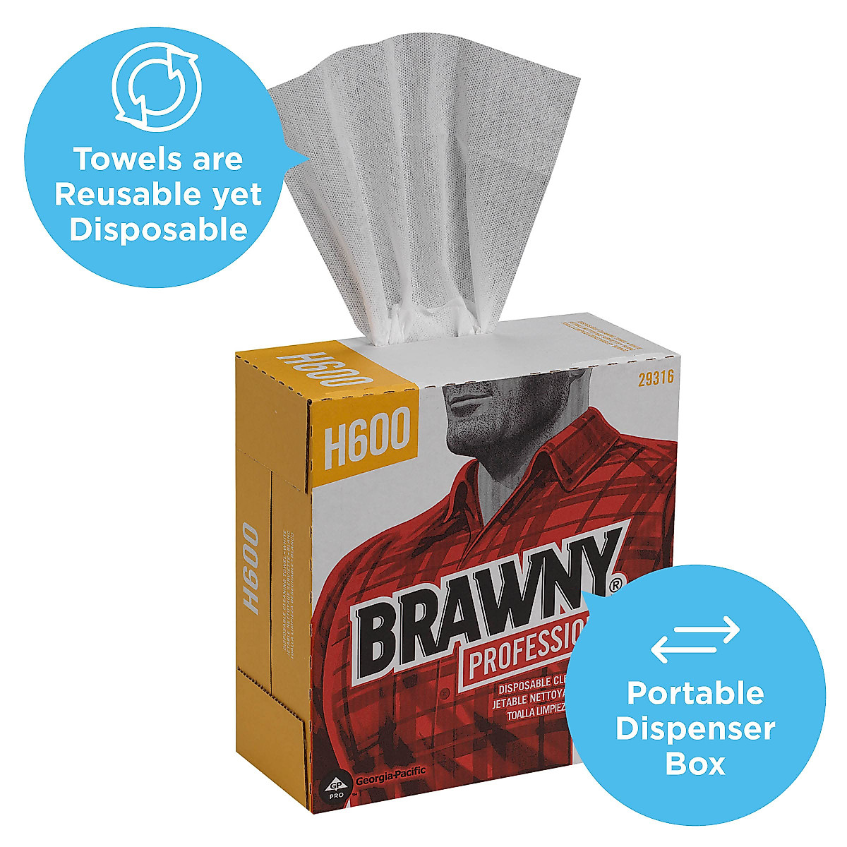 Georgia-Pacific 29316 GP PRO Brawny Professional H600 Disposable Cleaning Towel, White 10 x (Pack of 200)