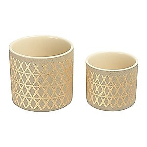 Main + Mesa Stoneware Pots with Gold Pattern, Set of 2
