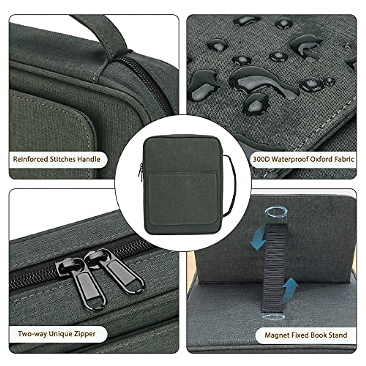 Bible Covers for Men & Women, Bible Case Carrying Church Bag with Book Stand, Bible Bag with Handle, Zipper and Multi-Pockets for Scripture Study Bible Protector, Deep Gray (Patent Pending)