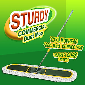 Solipect 48-Inch Commercial Dust Mop for Hardwood Floors, Large Dry Mop with Reusable Cotton Yarn Head, Telescopic Stainless Steel Handle - Ideal for Industrial Floor Cleaning, Marble, Laminate