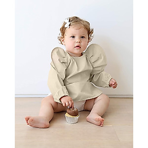 WILLOW + SIM Long Sleeve Baby Bib - Mess-Proof Feeding Bib for Babies 6-24 Months - Parchment