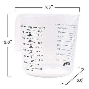 Terbold 3pc Measuring Cup Set in Clear Plastic with Long Handles - 1 Cup, 2 Cup, 1 Quart Sizes