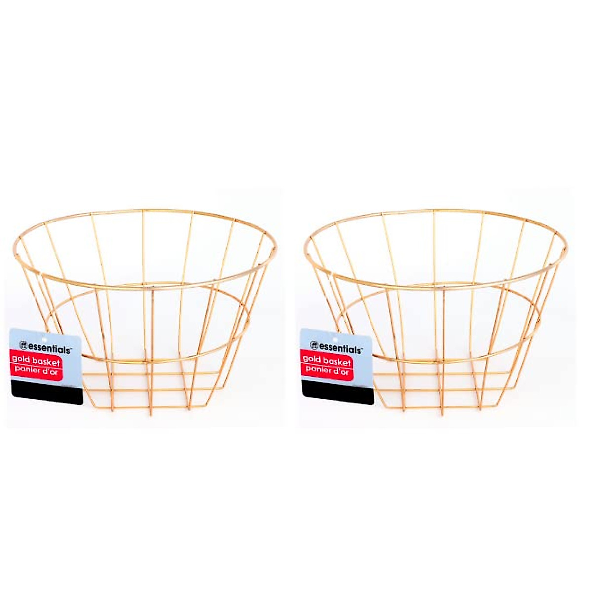 LSM Set of 2 Essentials Round Gold Iron Baskets, 7.875x4.75 in. Bundle with Oggetto