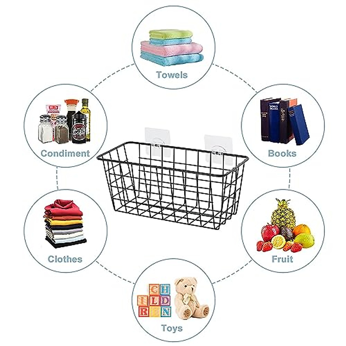 4 Pack Hanging Sorage Basket, Bathroom Basket, Household Goods Storage Basket, with Traceless Tape, no Drilling, for Cabinet Storage, Kitchen, Bathroom, Storage Room(4 Black)