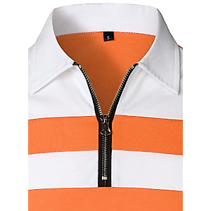 HOOD CREW Men’s Long Sleeve Polo Shirt Casual Slim Fit Shirts Contrast Color Patchwork T Shirts Cotton Tops Orange XXL