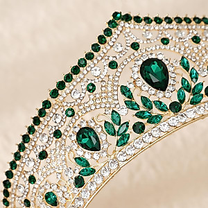 HEWEICSY Green Tiaras and Crowns for Women,Wedding Tiara for Bride,Rhinestone Queen Crown,Crystal Costume Hair Accessories for Birthday Prom