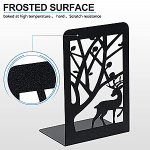 Book Ends Deer and Tree Art Frosted Surface Scratch Resistance Book Shelves Modern Design Thickened Sturdy Metal Bookend Heavy Strong Duty Book Stopper for CDs Decorative Book Shelf Decor 7x4.7x3.6”