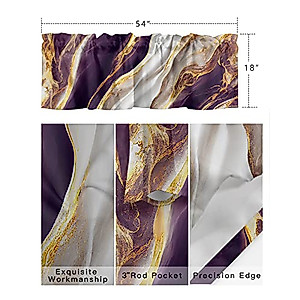 Window Curtain Valances for Kitchen Windows,Purple Gold White Marble Texture Rod Pocket Short Window Valance Natural Cracks Granite Stone Cafe Treatment Valance for Living Room/Bathroom/Bedroom