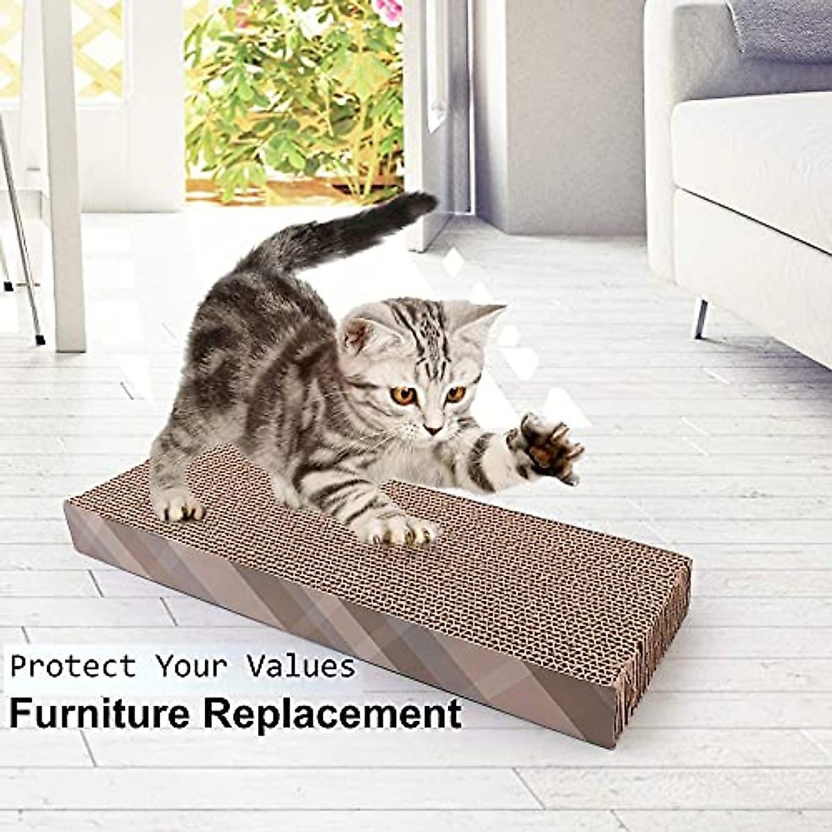 PrimePets Cat Scratcher Cardboard, 2 Pack Recycle Corrugated Cat Scratching Pad, Reversible Kitty Scratch Board Sofa Bed Lounge for Furniture Protector, Catnip Included