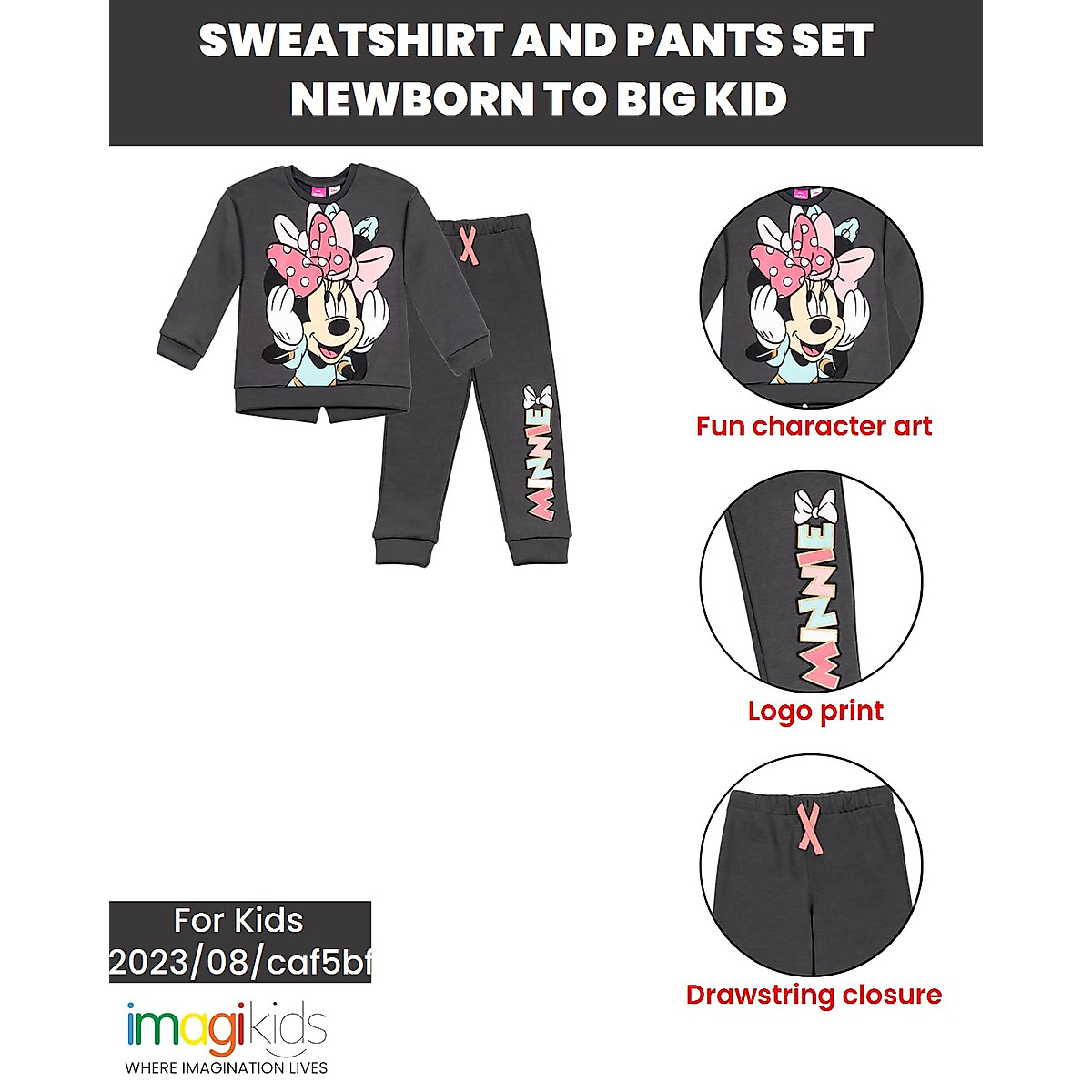 Disney Minnie Mouse Toddler Girls Fleece Pullover Sweatshirt Pants Set Gray 5T
