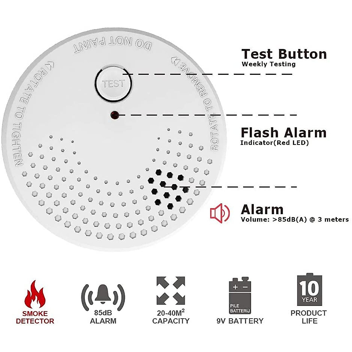 4 Pack Smoke Detector Fire Alarms 9V Battery Operated Photoelectric Sensor Smoke Alarms Easy to Install with Light Sound Warning, Test Button,9V Battery Included Fire Safety for Home Hotel(912-4)