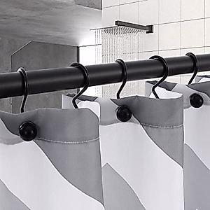 TOPROD Shower Curtain Hooks Rings, Classic Decorative Heavy Duty Shower Ball Hooks Rust Proof, Shower Rings Hangers for Bathroom Shower Curtain Rods Curtains, Free Gliding, Set of 12, Matte Black