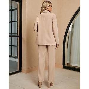 luvamia 2 Piece Outfits for Women Dressy Blazer Jackets High Waisted Straight Leg Pants Suits Set Business Casual Office Fall Outfits for Women Womens Fall Clothes Wide Leg Dress Pants for Women