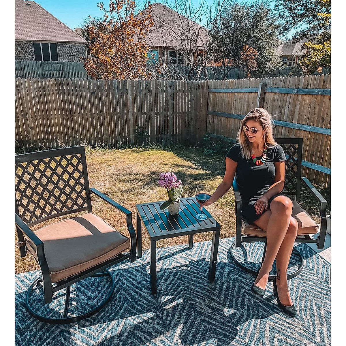 MEOOEM 2 Piece Patio Swivel Dining Chairs, Gift for Christmas, Outdoor Furniture Set for Garden Backyard Bistro