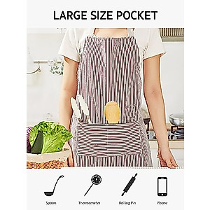 Syntus Kitchen Cooking Apron, 2 Pack Adjustable Bib Chef Aprons for Women Men with 2 Pockets, L-Black/Brown Stripes