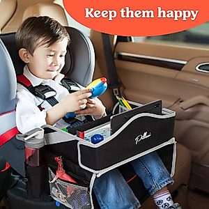 PILLANI Kids Travel Tray for Car - Car Seat Tray for Kids Travel, Car Trays for Kids Roadtrip Essentials,Carseat Table Tray for Kids Road Trip Activities -Toddler Lap Desk Organizer for Airplane
