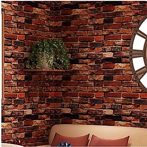 Yancorp 18" x 120" Brick Wallpaper Rust Red Peel and Stick Wallpaper Self Adhesive Fireplace Backdrop Kitchen Backsplash Wall Decor Stick on Wallpaper