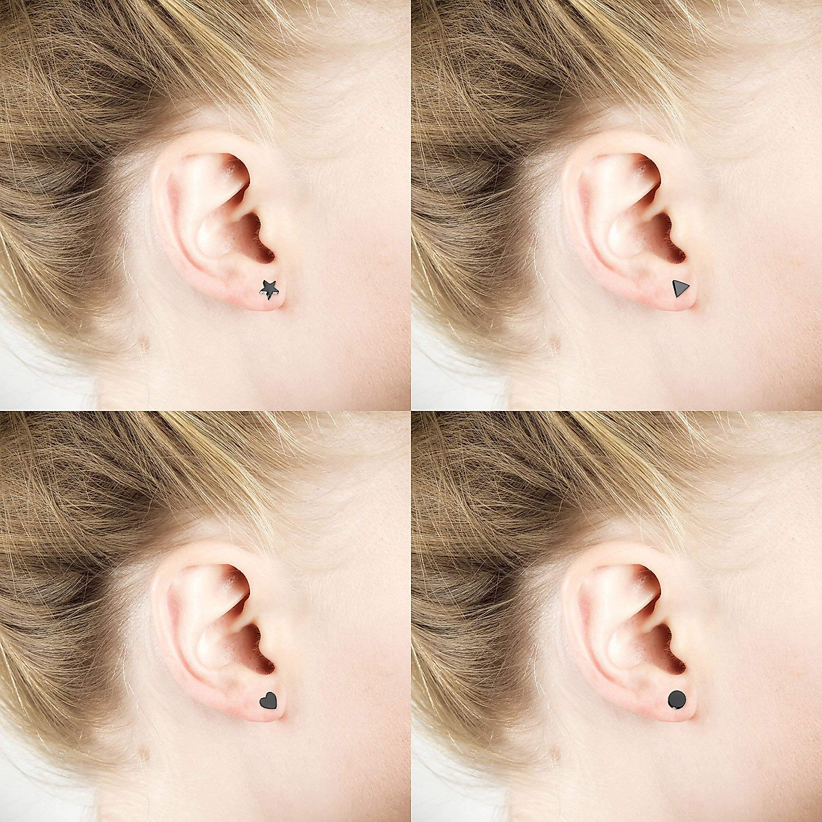 JOERICA 4 Pairs Heart Stainless Steel Stud Earrings for Women Star Earrings