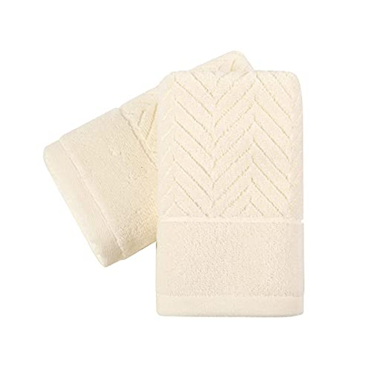 YiLUOMO Beige Hand Towel Set of 2 100% Cotton Ultra Soft Highly Absorbent Terry Striped Hand Towel for Bathroom (13" X 29")