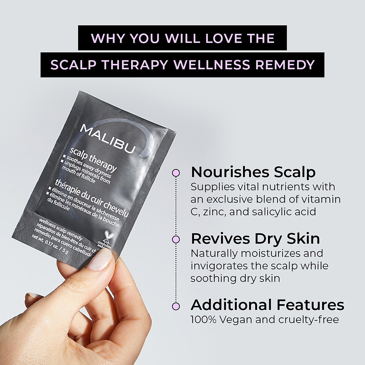 Malibu C Scalp Therapy Wellness Remedy - Scalp Care Remedy Packet to Soothe & Moisturize Dry Scalp - Restores Manageability with Vitamin C and Zinc Gluconate (1 Packet)