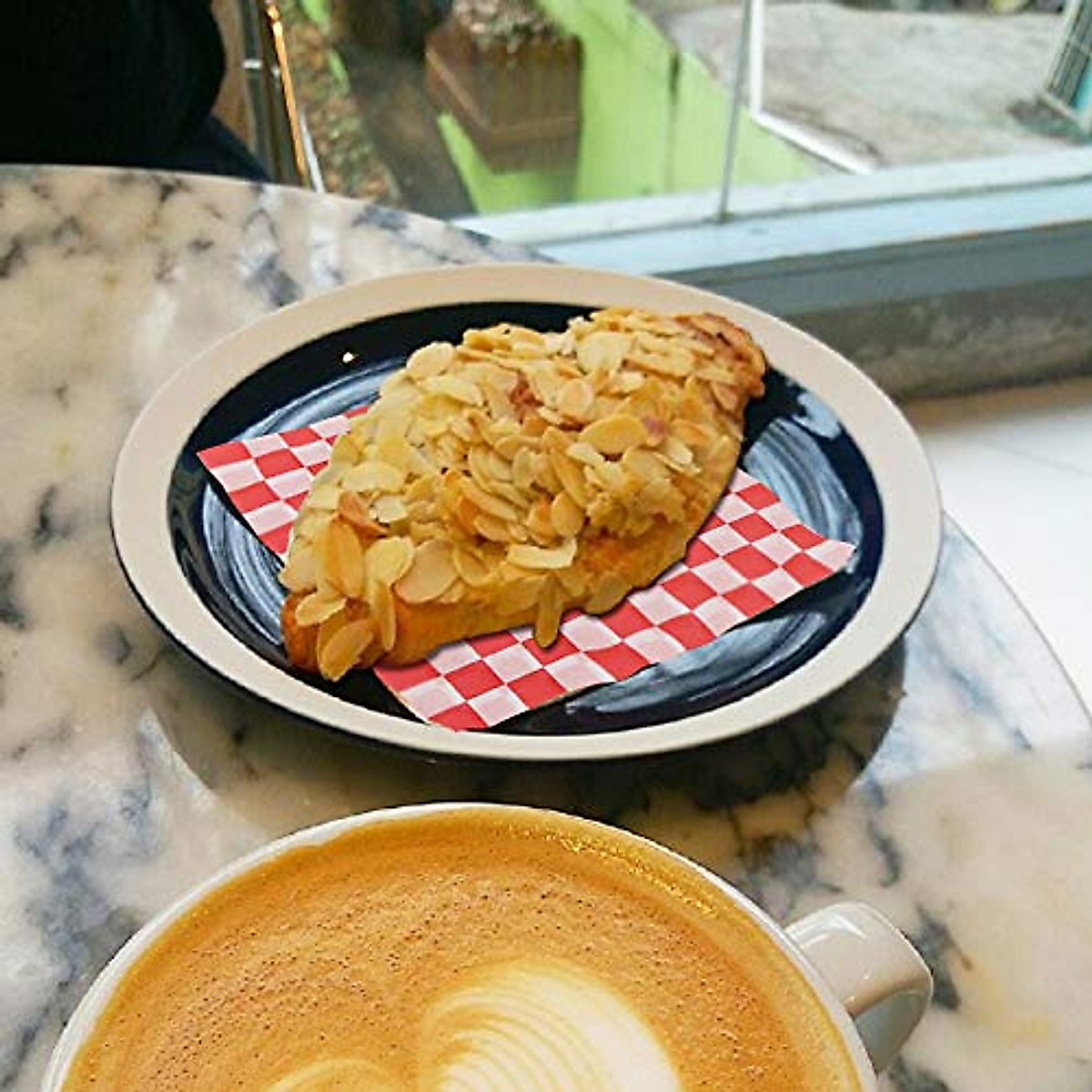 Hslife 100 Sheets Red and White Checkered Dry Waxed Deli Paper Sheets, Paper Liners for Plastic Food Basket, Wrapping Bread and Sandwiches