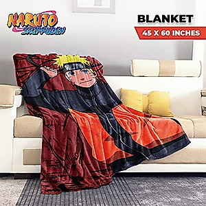 JUST FUNKY Naruto Shippuden Fleece Throw Blanket | 45 x 60 inches | Featuring Naruto Uzumaki of The Hidden Leaf | Bed Couch Room Decor | Officially Licensed