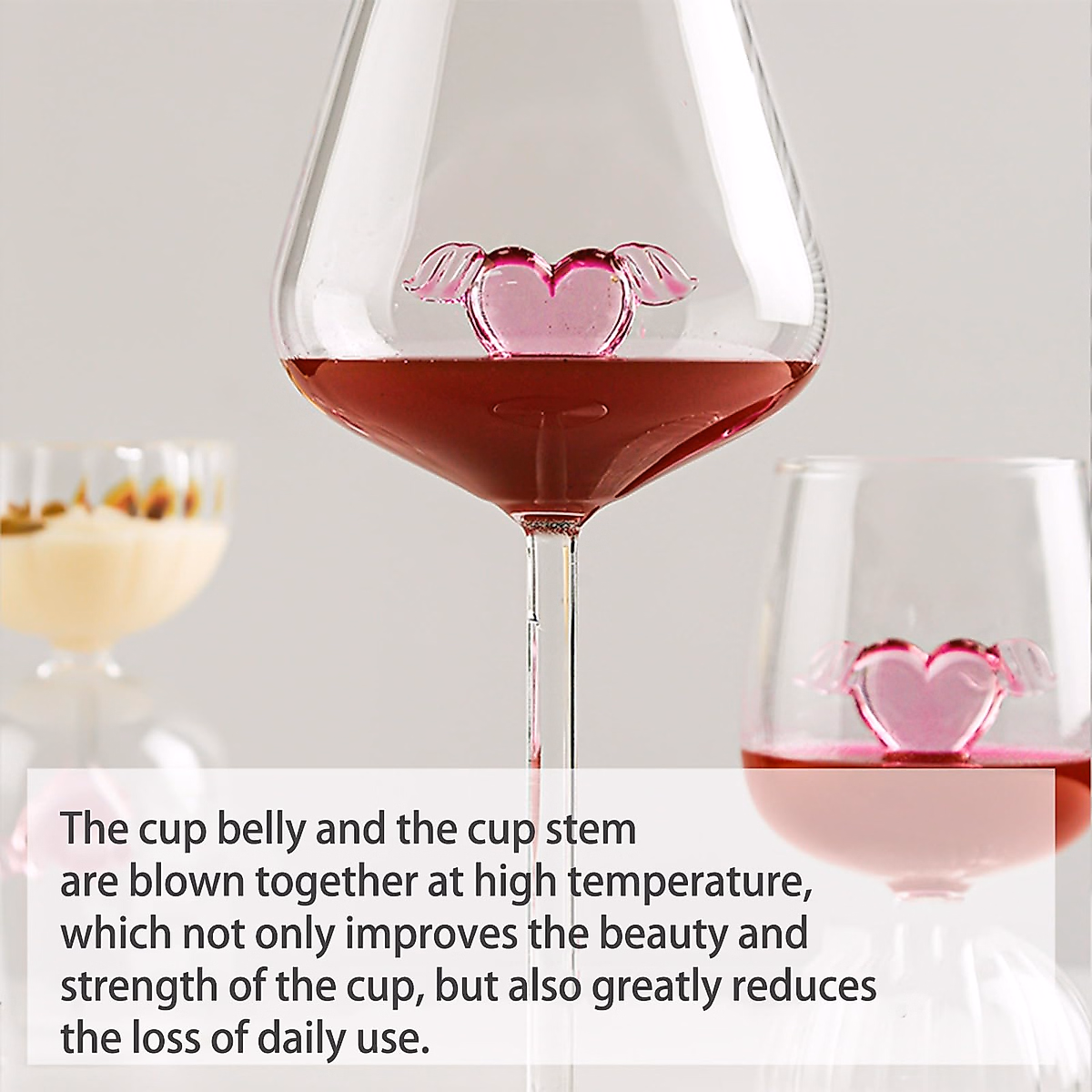 17oz Crystal Red Wine Glasses set of 2 Romantic Heart Shaped Wine Glasses Creative Cocktail Drinking Glasses Unique Wine Goblet Clear Glass Cups for Wedding Valentine Party(500ml)
