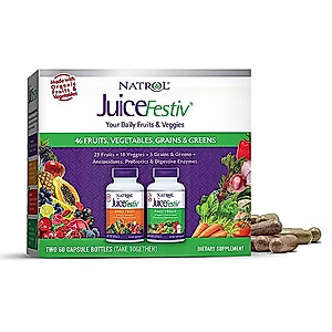 Natrol JuiceFestiv Daily Fruit & Veggie with SelenoExcell and Whole-Food [Phyto] Nutrients, Dietary Supplement Supports Better Nutrition (& Overall Well-Being), 60 Capsules (Pack of 2), 30 Day Supply