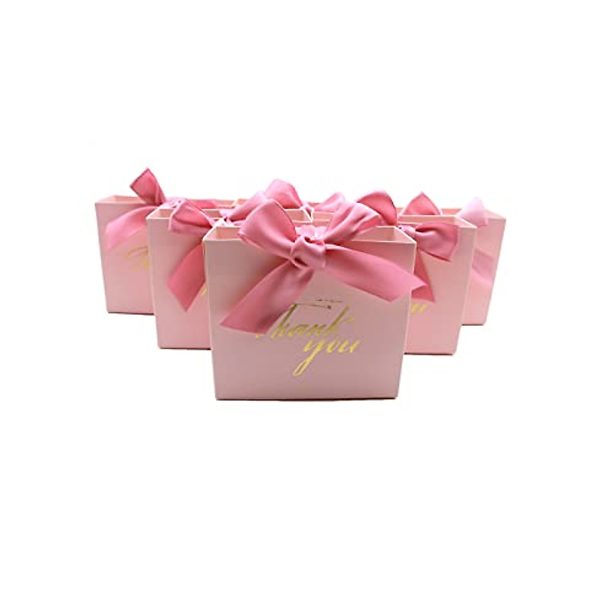Pink Gift Bags 25Pack Extra Small Thank You Paper Gift Bags with Bow Ribbon, 4.5x1.7x3.9 Mini Party Favor Treat Boxes for Wedding, Baby Shower, bridal, Holiday Gifts Bulk