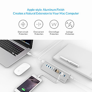 USB Hub, ORICO Super Speed USB 3.0 Triangle Aluminum Alloy Hub Splitter with DC12V Power Adaptor, 10-Port Data Hub with 3.3 Ft Extened Cable for MacBook, Mac Pro, iMac, Notebook, PC - Silver