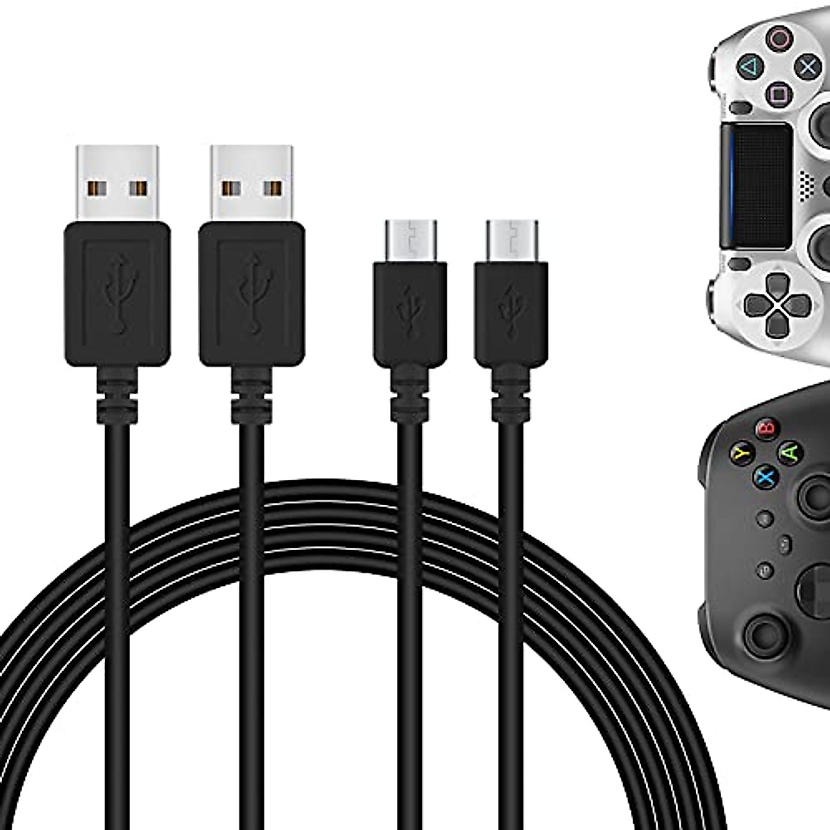 GEEKRIA Micro USB Extension Charging Cable Compatible with Playstation 4, DualShock 4, PS4 Slim/Pro, Xbox One S/X, Elite USB-A to Micro USB Splitters Charger Cord (2 Pack, 5.6FT, Black)