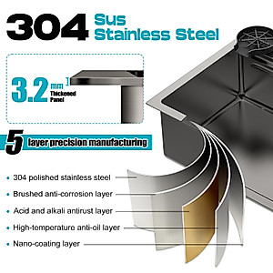 Kitchen Sink - Tiagowell 31.5'' Waterfall 304 Stainless Steel Nano Luxury Kitchen Sink with Topmount Workstation,Pull Out Faucet Combo,Cup Rinser & Sink Accessories for Kitchen,Bar,Resturant,Prep