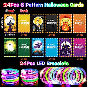 24 Pack Halloween Party Favors Bracelets Glow in the Dark Bracelets, Halloween Treats Party Favors Light Up Bracelet Halloween Glow Sticks Bracelet for Non Candy Treats Halloween Party Supplies