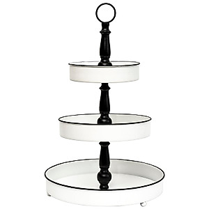 MODE HOME Decorative 3 Tiered Metal Tray Stand with Handle for Kitchen, Dining Room, Bathroom, Shelf Coffee Bar Table, Modern Farmhouse Seasonal Display Tiered Tray Decor, Black and White