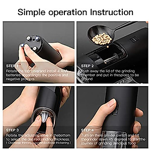 Electric Salt and Pepper Grinder Set Gravity Electric Pepper Grinder, Automatic & Electric Salt and Pepper Grinder, Pepper Mill Electric 1 Pack (Black)