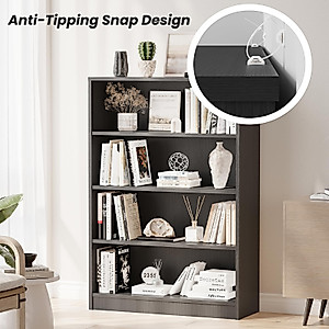 Farini 4 Shelf boockase Display Bookcase Freestanding Wooden Bookshelves for Home Office Living Room,48 Inch Height,Grey