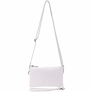 B BRENTANO Vegan Leather Multi-Pocket Interchangeable Crossbody Purse to Clutch with Card Slots, Removable Wristlet Strap and Adjustable Shoulder Strap (White Silver)