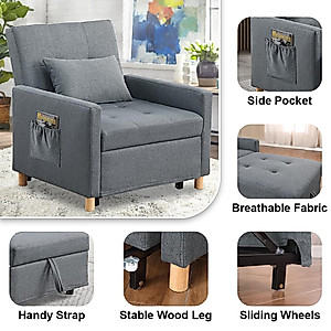 DULATIS Sleeper Chair,Convertible Sleeper Sofa Chair,Pull Out Sleeper Chair with Adjustable Backrest,Multi-Functiona Lounge Chair for Living Room(Gray)