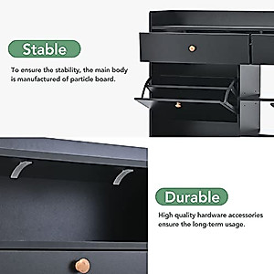 Merax Modern Free Standing Shoe Rack with 4 Flip, Multifunctional 2-Tier Storage Cabinet with Drawers for Entrance Hallway, 50.7 inch Length, Black