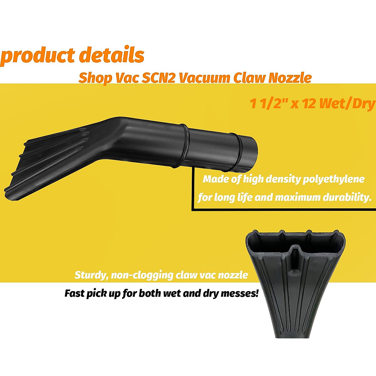 Wet/Dry Vacuum Claw Nozzle 2" x 12" Fits Auto Car Home Vehicle Interiors Boats and Campers Shop Vac Accessories SCN2